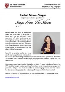 Rachel More performing this Wednesday | St Peter's Church Bournemouth